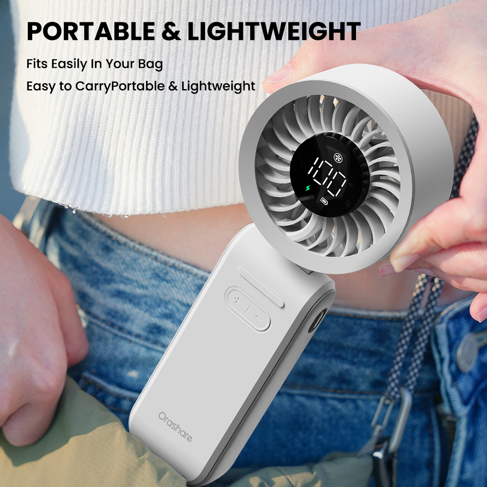 Orashare HF12 Foldable Mini Fan 4000mAh Rechargeable Portable Handheld Fan 100 Speed Strong Wind ...