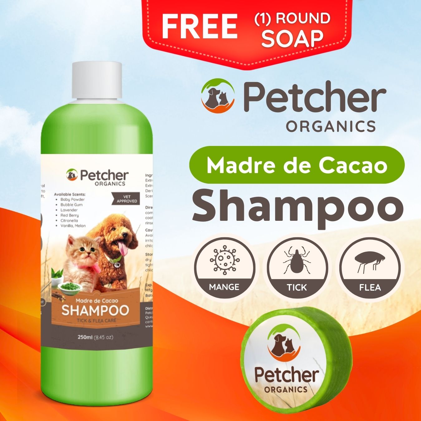 Petcher Madre de Cacao Pet Shampoo 250ml Baby Powder Green Scent Hair ...