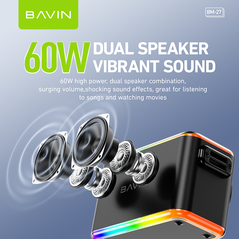 BAVIN BM27 Outdoor Bluetooth Speaker Portable Karaoke Machine w/ RGB ...