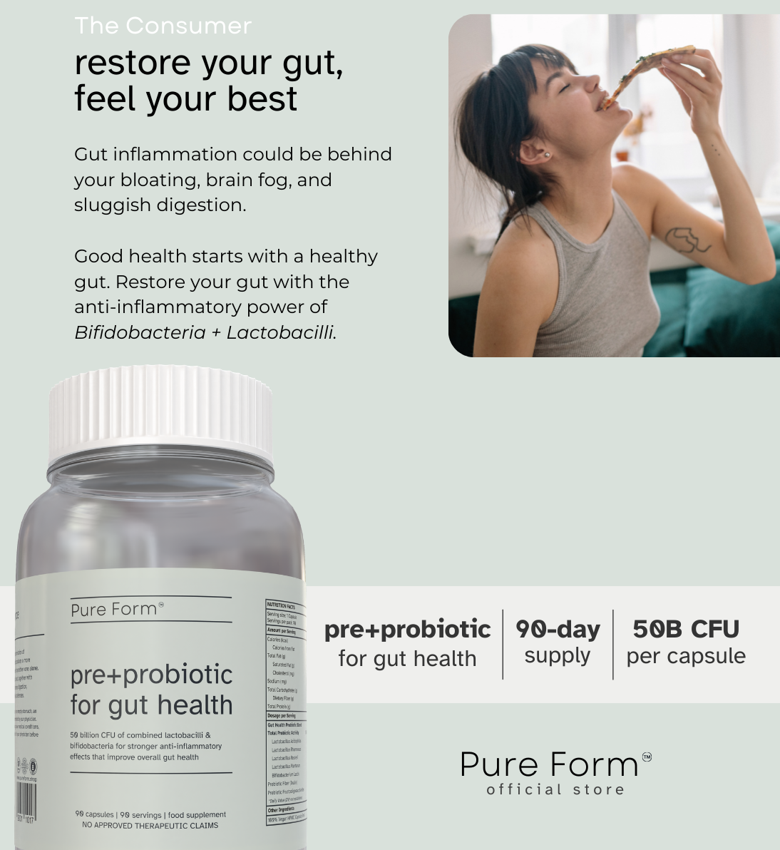 Pure Form Pre + Probiotics for Gut Health | 50B CFU of Combined ...