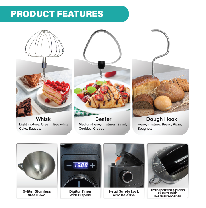 American Heritage Mix Whizzard 5-Liter Stand Mixer AHSMX-6333 | Shopee ...