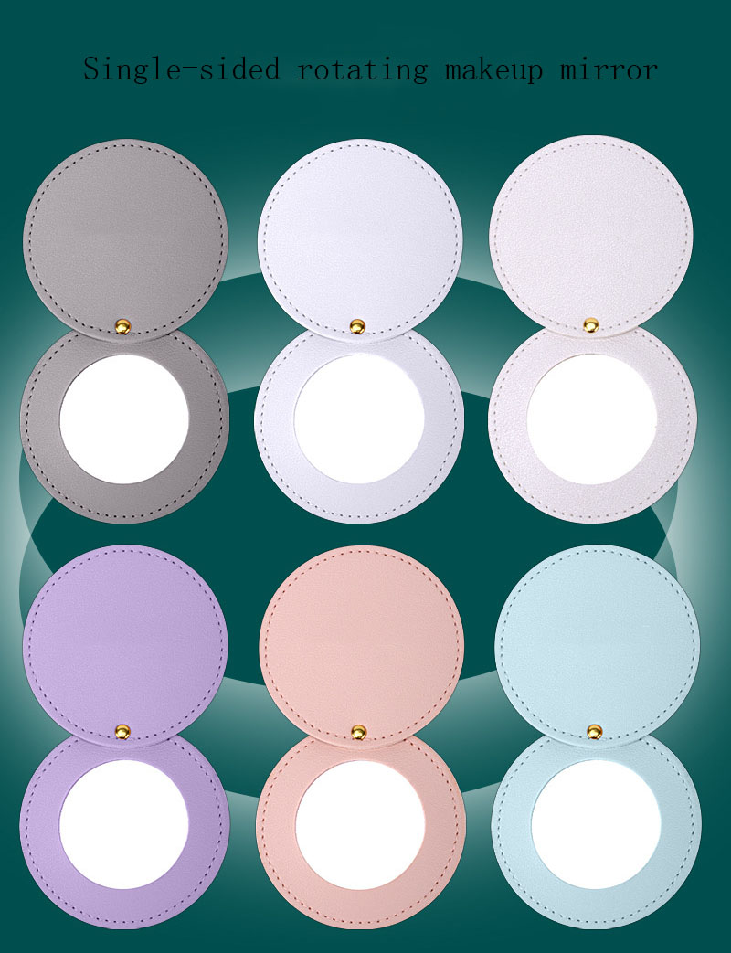 High-Quality PU Leather Round Makeup Mirror Portable 360° Rotating Open ...