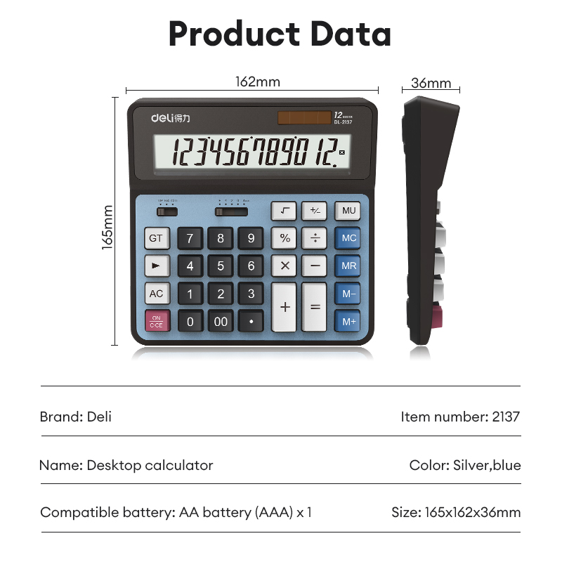 Deli Electric Calculator Desktop Big Calculator Solar Calculator Office ...