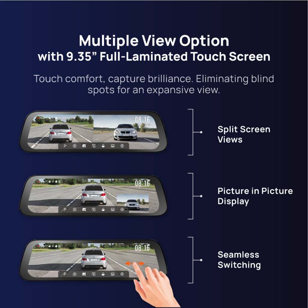 70mai S500 Rearview Dash Cam 3K HDR Image 9.35'' Full-Laminated Touch ...