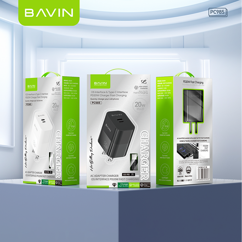 BAVIN PC985 20W PD Fast Charger Dual Port Type-C & iPh High-Speed ...