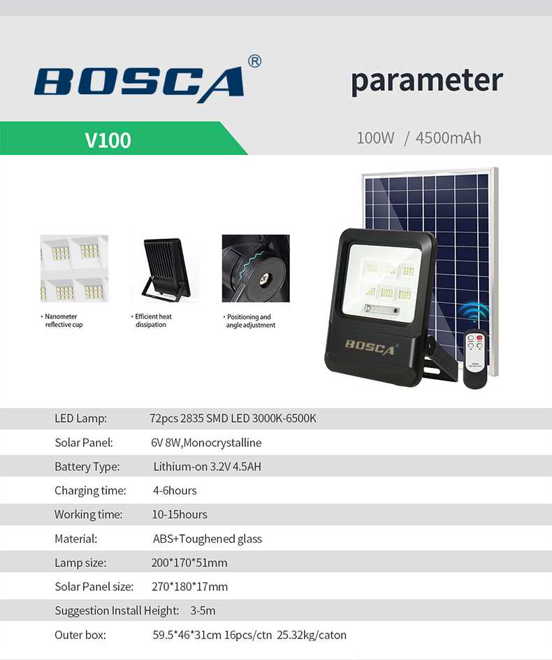 New BOSCA Solar Flood Light 100W 200W 300W 500W IP65 Outdoor Waterproof ...
