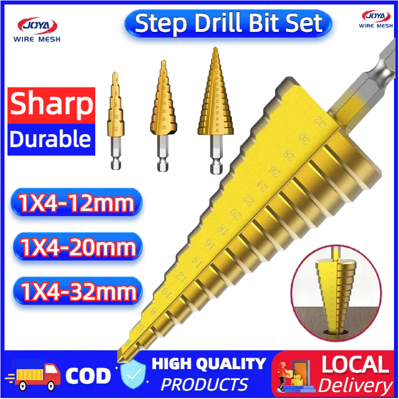 Step Drill Bit Set Titanium Coated heavy duty HSS Universal Hole opener Cutter for Metal Tool ...