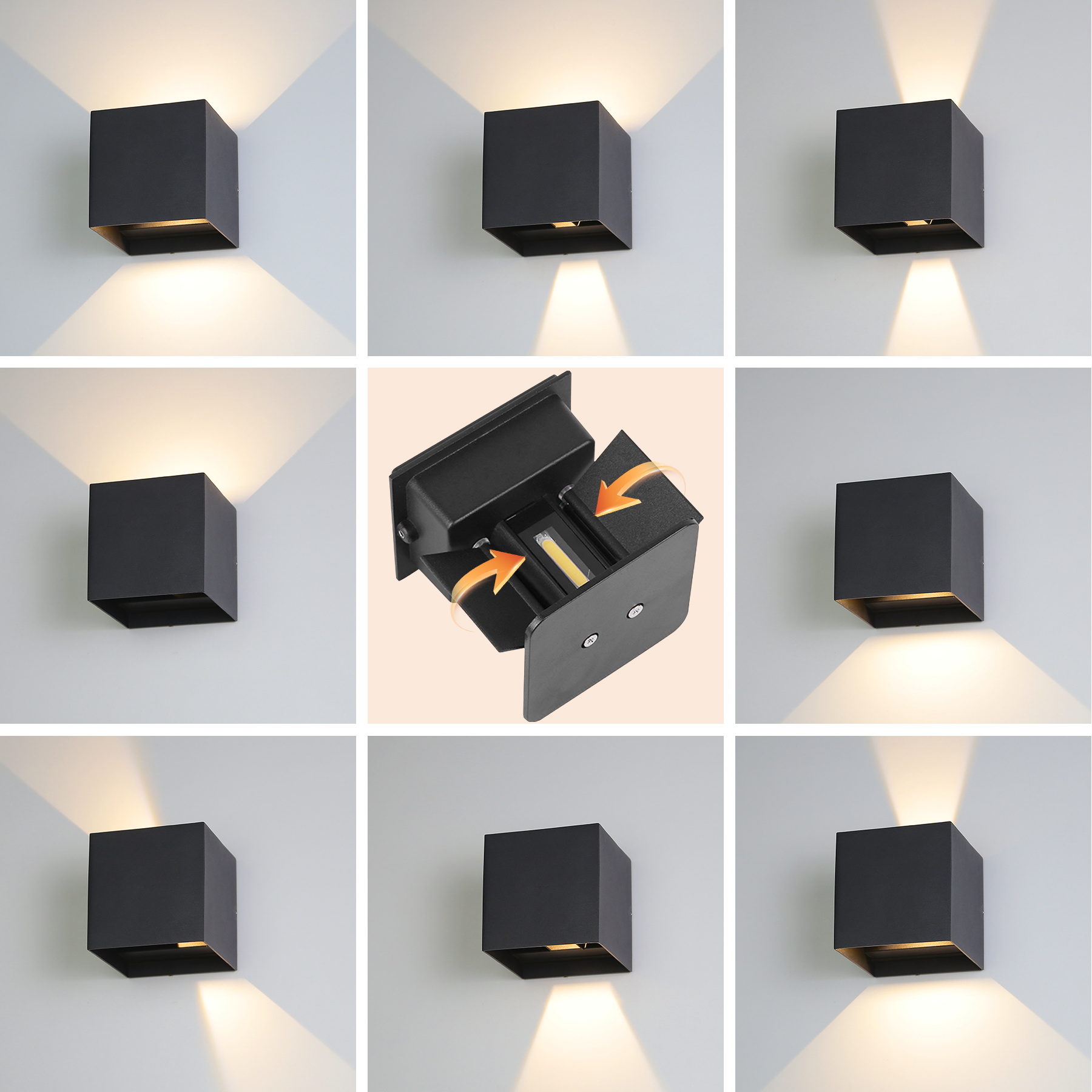 Square LED Wall Light Adjustable Lighting 12W 6W Waterproof Outdoor ...