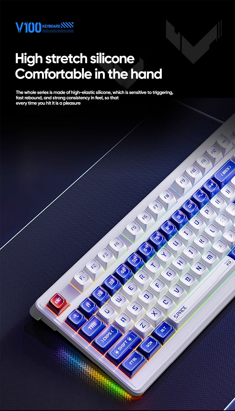 V100 98-key RGB wired keyboard with RGB lighting, mecha style design ...