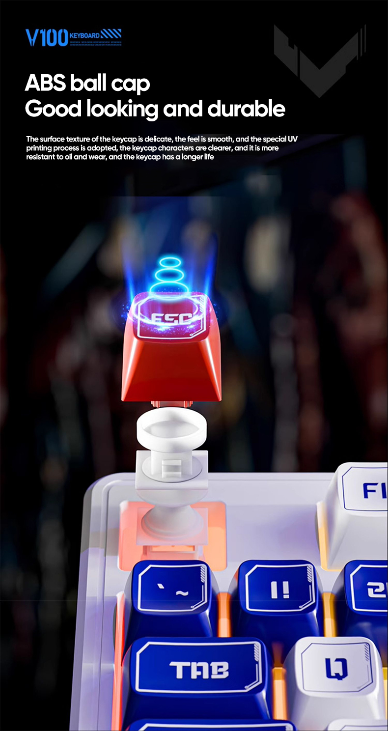 V100 98-key RGB wired keyboard with RGB lighting, mecha style design ...