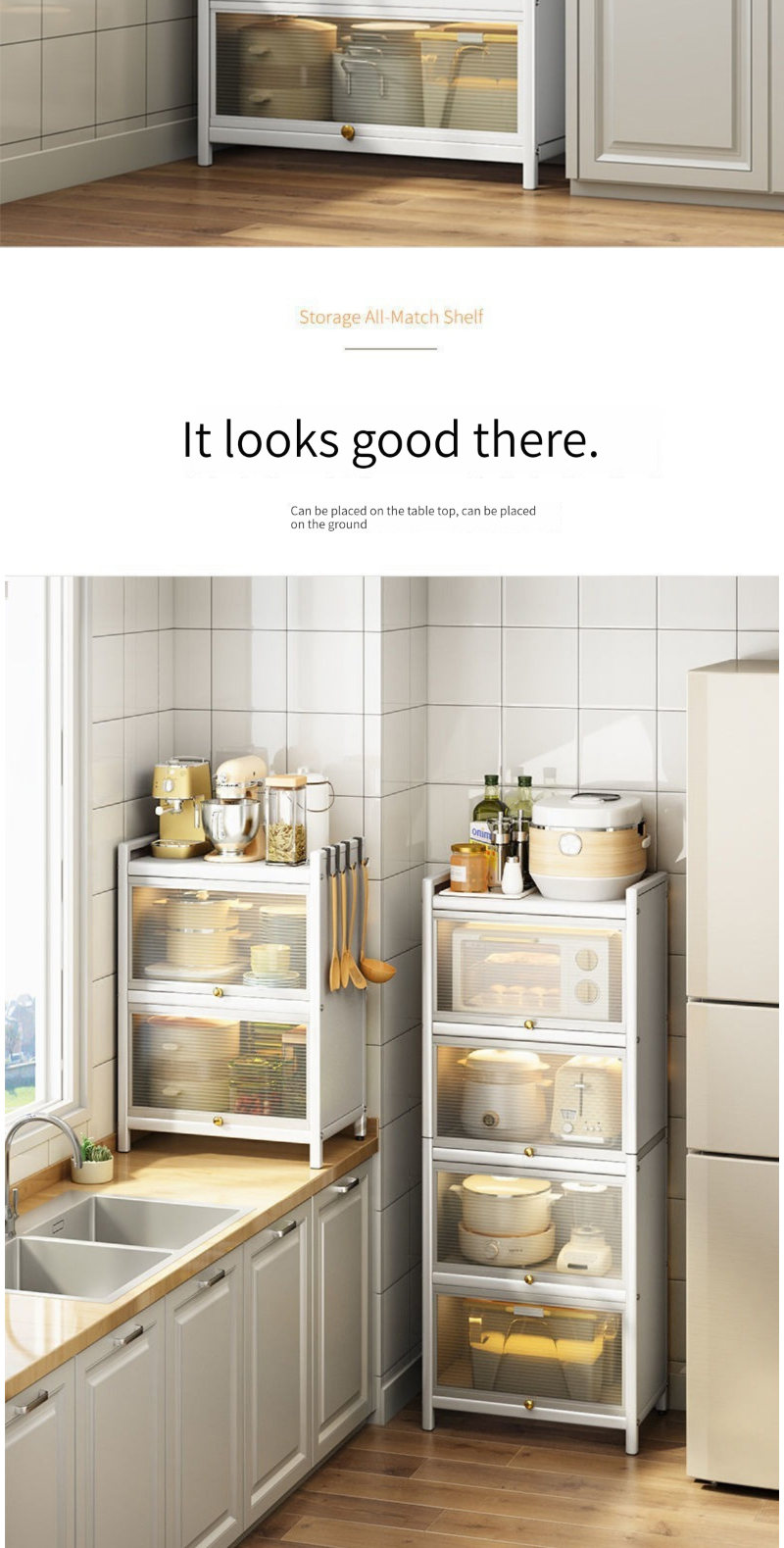 ⭐Kitchen Dust Cabinet Rack Dustproof Storage Cabinet Carbon Steel Multi ...