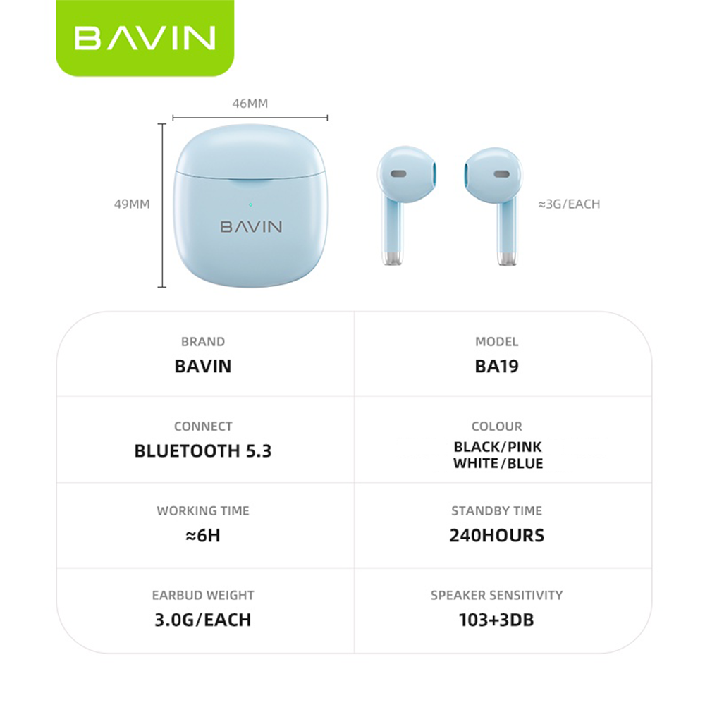 BAVIN BA19 TWS Bluetooth Earphone High Stereo Sound Wireless Earphones ...