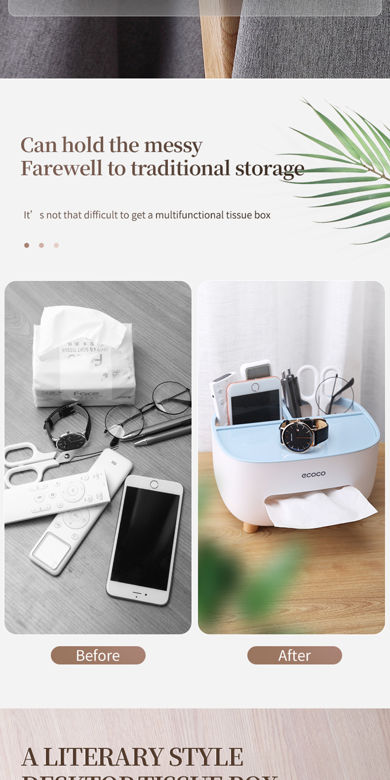 Ecoco Desktop Tissue Holder Tissue Storage Organizer Box with Mobile ...