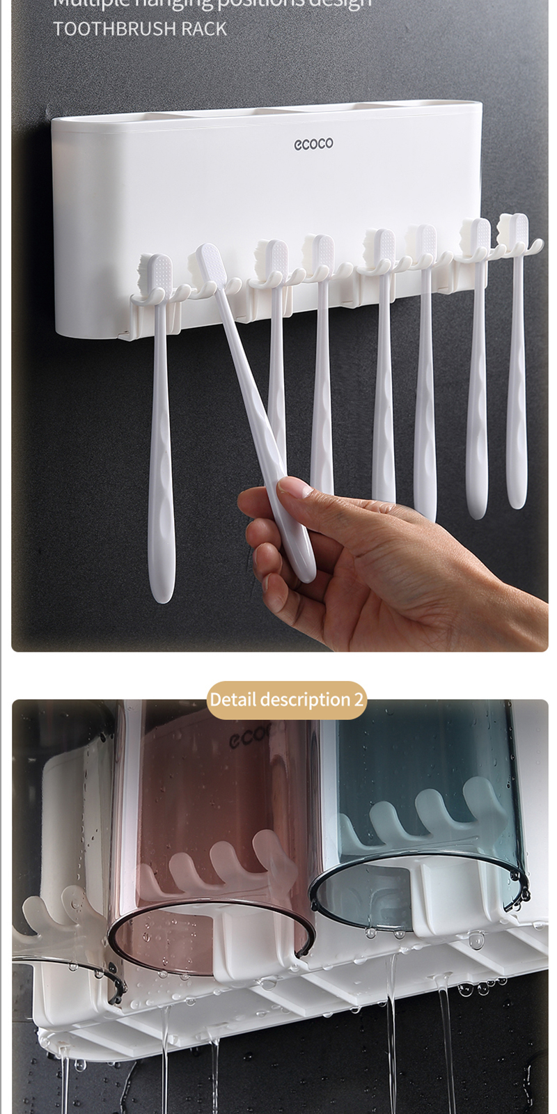 Ecoco Toothbrush Holder Wall Mounted Toothpaste Dispenser Squeezer ...