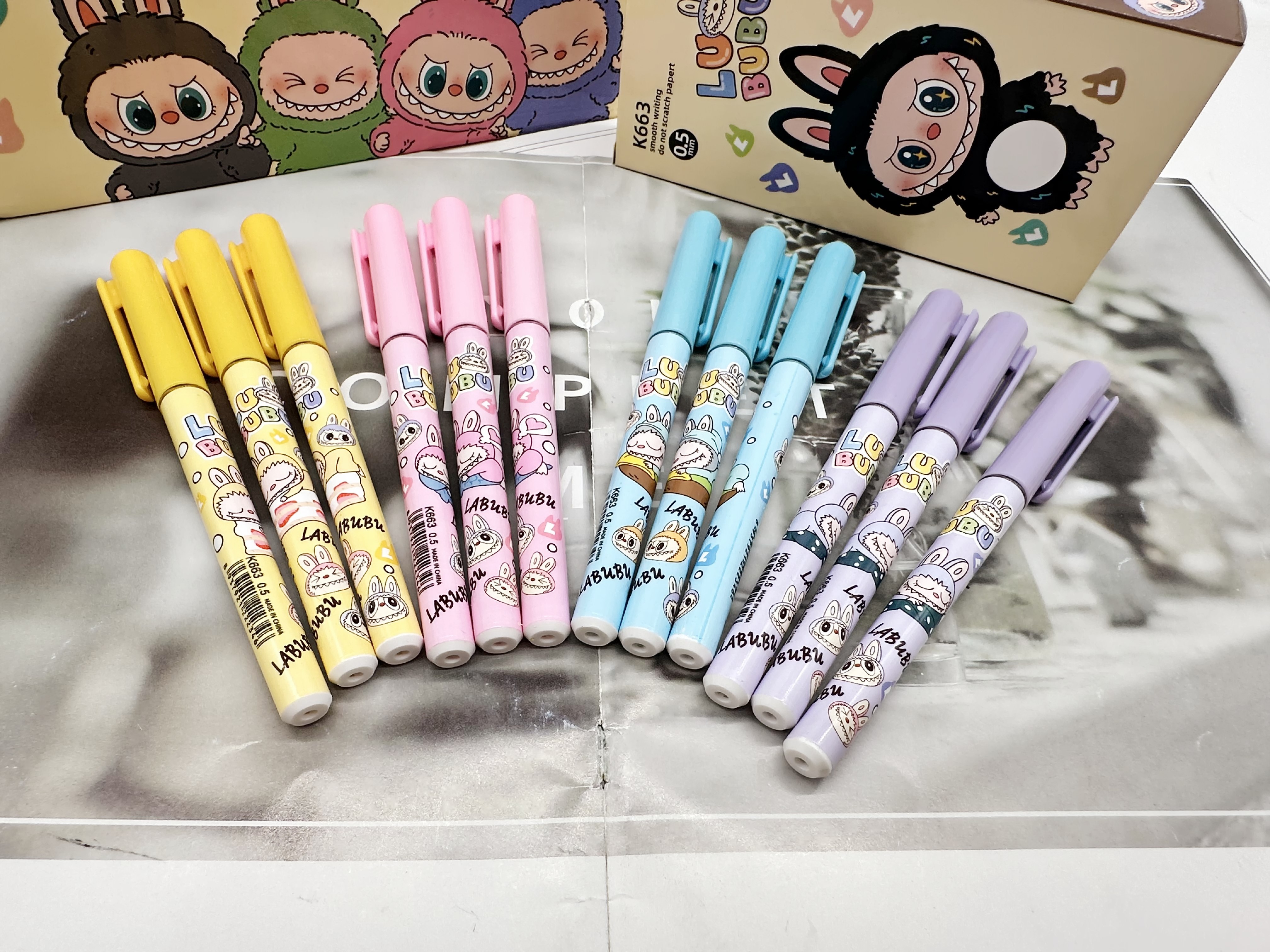 K-663 YULIN 1 Box/12 Black Ink Gel Pens Labubu Style Student Writing ...
