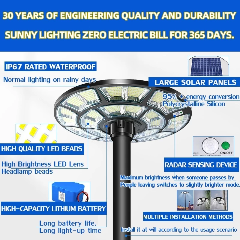 Solar Street Light 【10 Year Warranty】 UFO Solar Light IP67 Waterproof Outdoor Solar Led Light ...