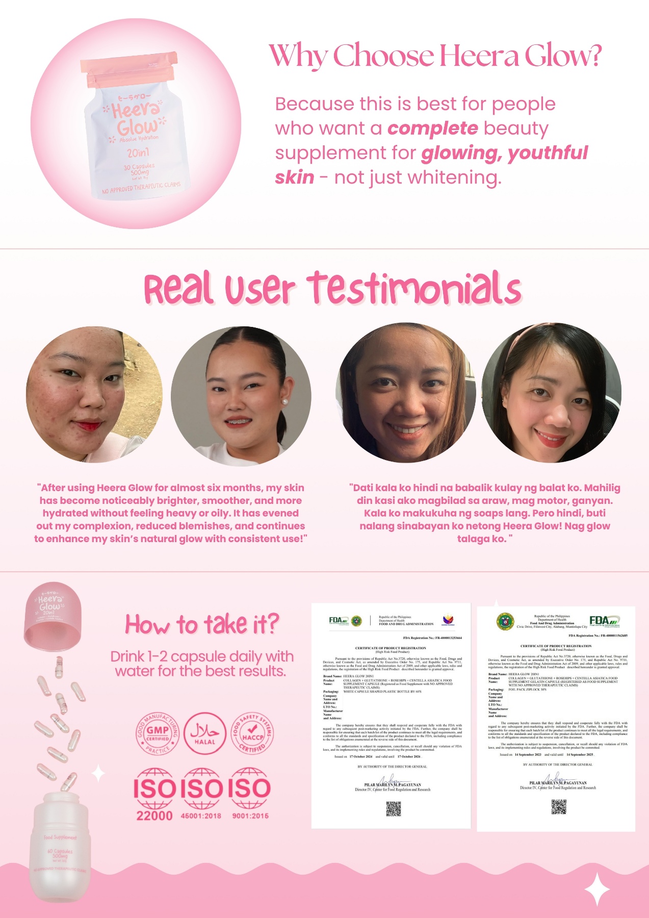 HEERA GLOW [DUO BUNDLE + FREE TOTE]120 Capsules Glutathione, Collagen ...