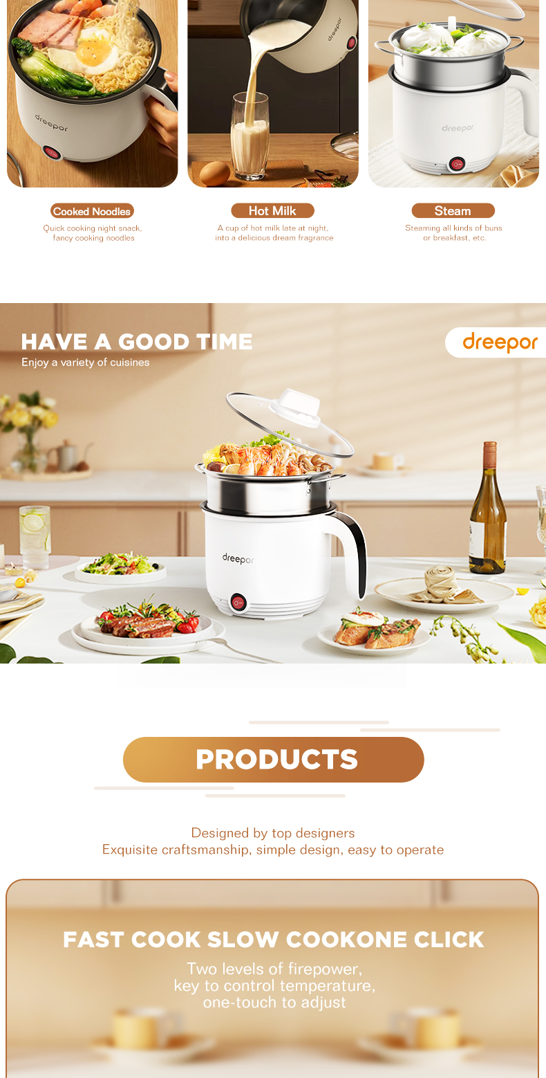 Dreepor 1.8L Mini Rice Cooker MultiFunction Electric Cooker With ...