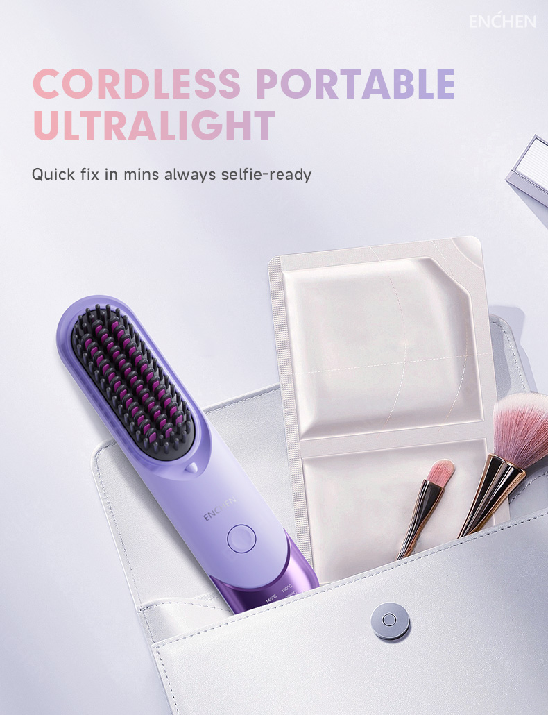 ENCHEN Cordless Hair Straightener Comb H100 Ionic Hair Straightening Comb 4 Temps 20s Fast ...