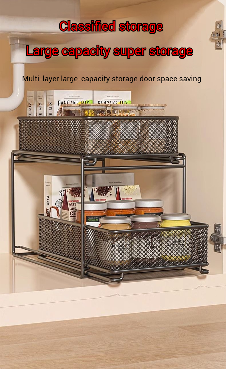 2-Tier Under Metal Rack Steel Rack Sink Rack Kitchen Cabinet Kitchen ...