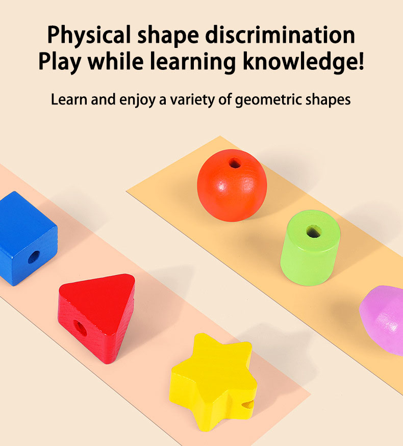 Wooden lacing beads String Large Beads Toys 42PCS Geometric bead Beads ...