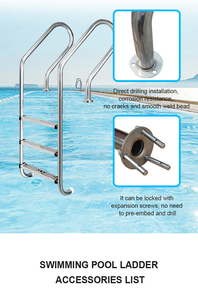 Stainless Steel Swimming Pool Step Ladder with Built-in P Shaped Grab ...