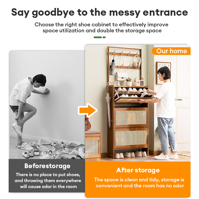 [Narrow edge]Shoe rack Shoe Cabinet Wooden Door With Cover Rattan Shoe ...