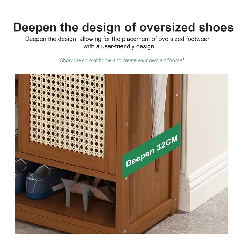 Shoe Rack 7 Layers Bamboo Shoe Cabinet With Cover Rattan Shoe Rack ...