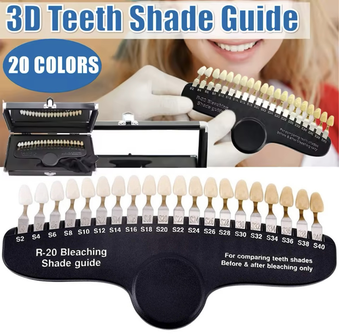 20 Colors 3D Shade Guide Chart Teeth Whitening Bleaching Porcelain ...