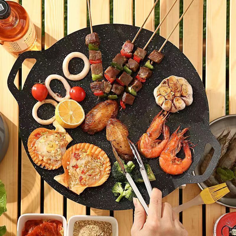 【Free Gift】Grill Pan Korean BBQ Grilling Pan Kitchen Non-stick Pan Outdoor Travel Camping Frying ...