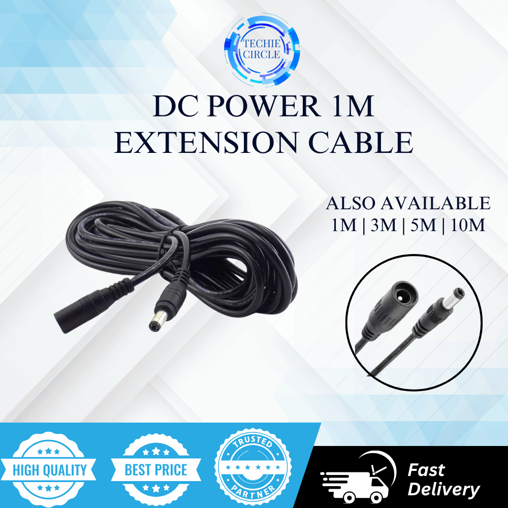 Techie Circle 12V DC Power Supply Wire Extension Cable 5.5mm*2.1mm ...