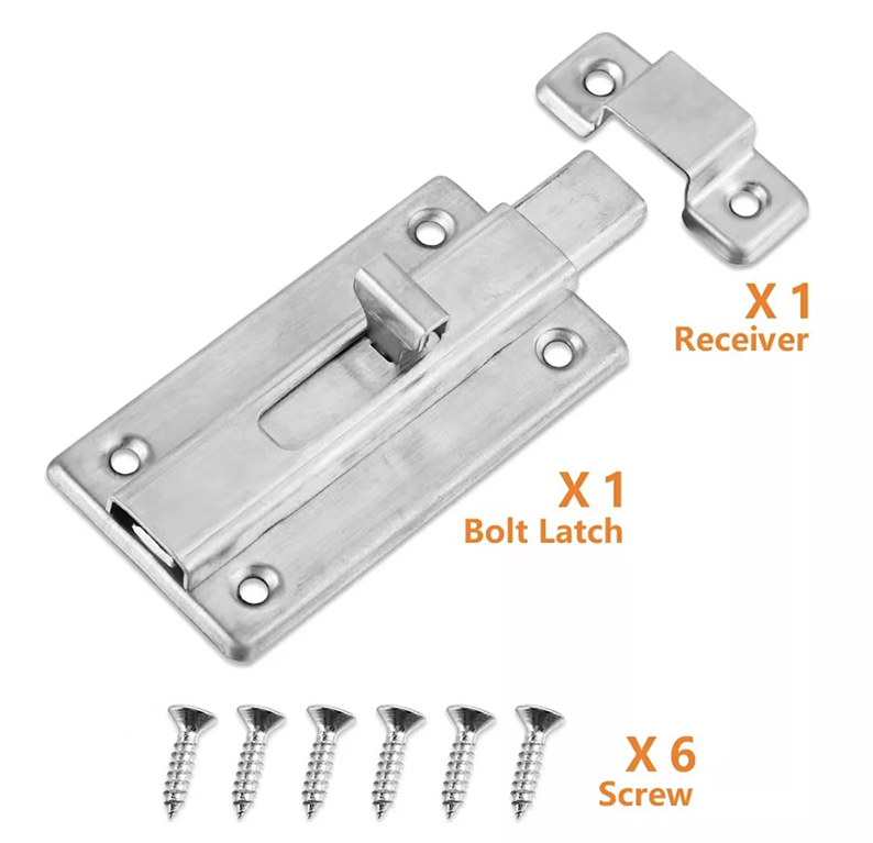 HS Stainless Steel Barrel Bolt Door Latch With Screws Hardware Door ...