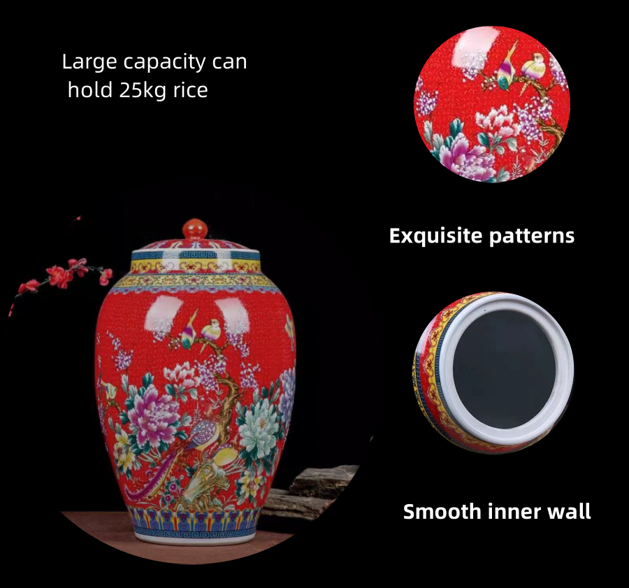 Ceramic rice storage container porcelain clay jar with cover rice ...