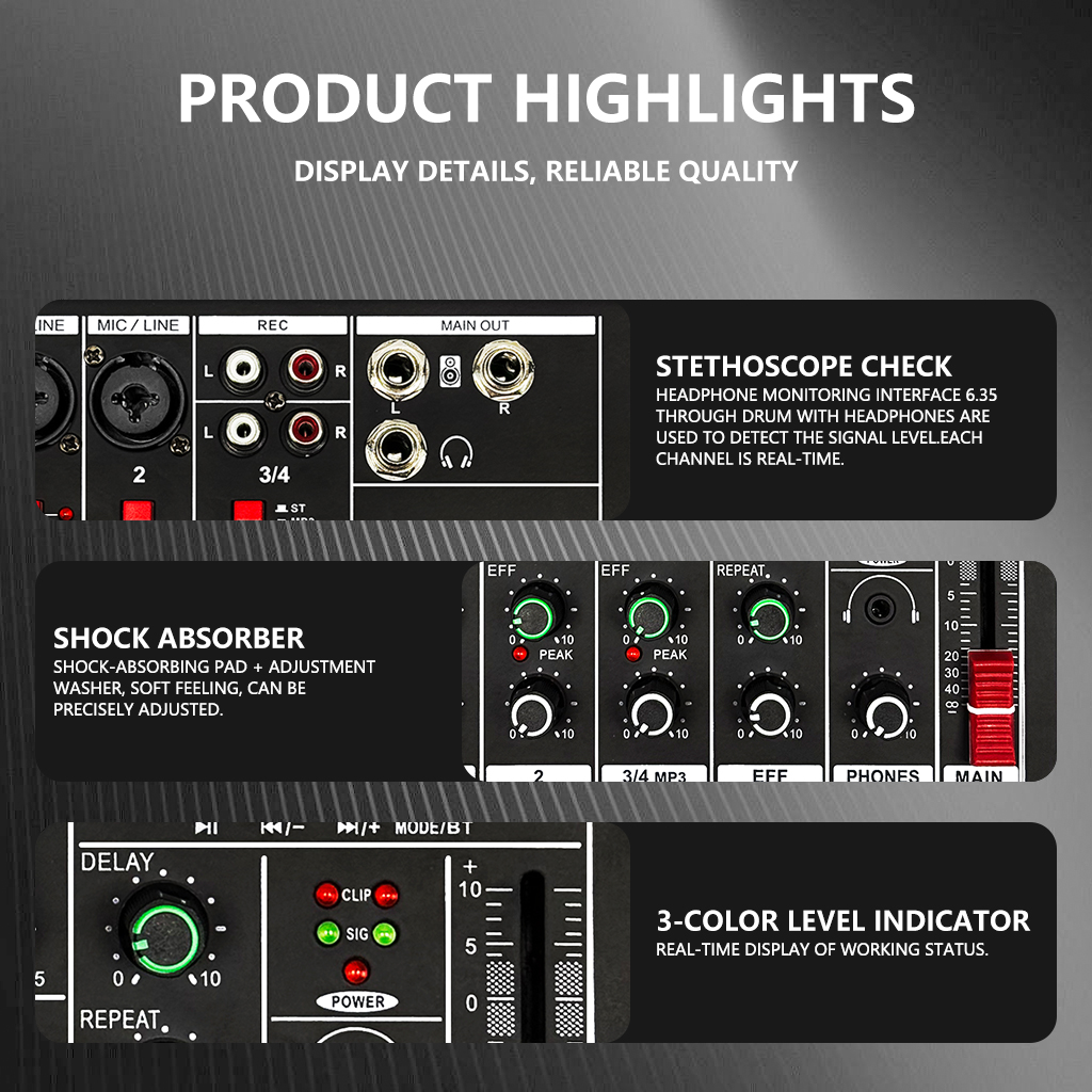 Professional Audio Mixer USB 4 Channel Mixer with Bluetooth KTV ...