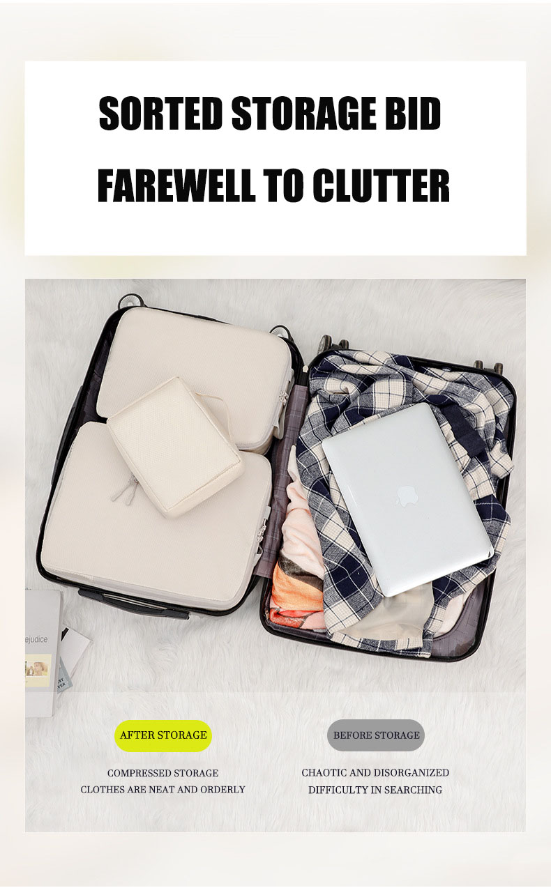 8pcs Travel Packable Bag Zipper Compression Packing Cubes Container ...