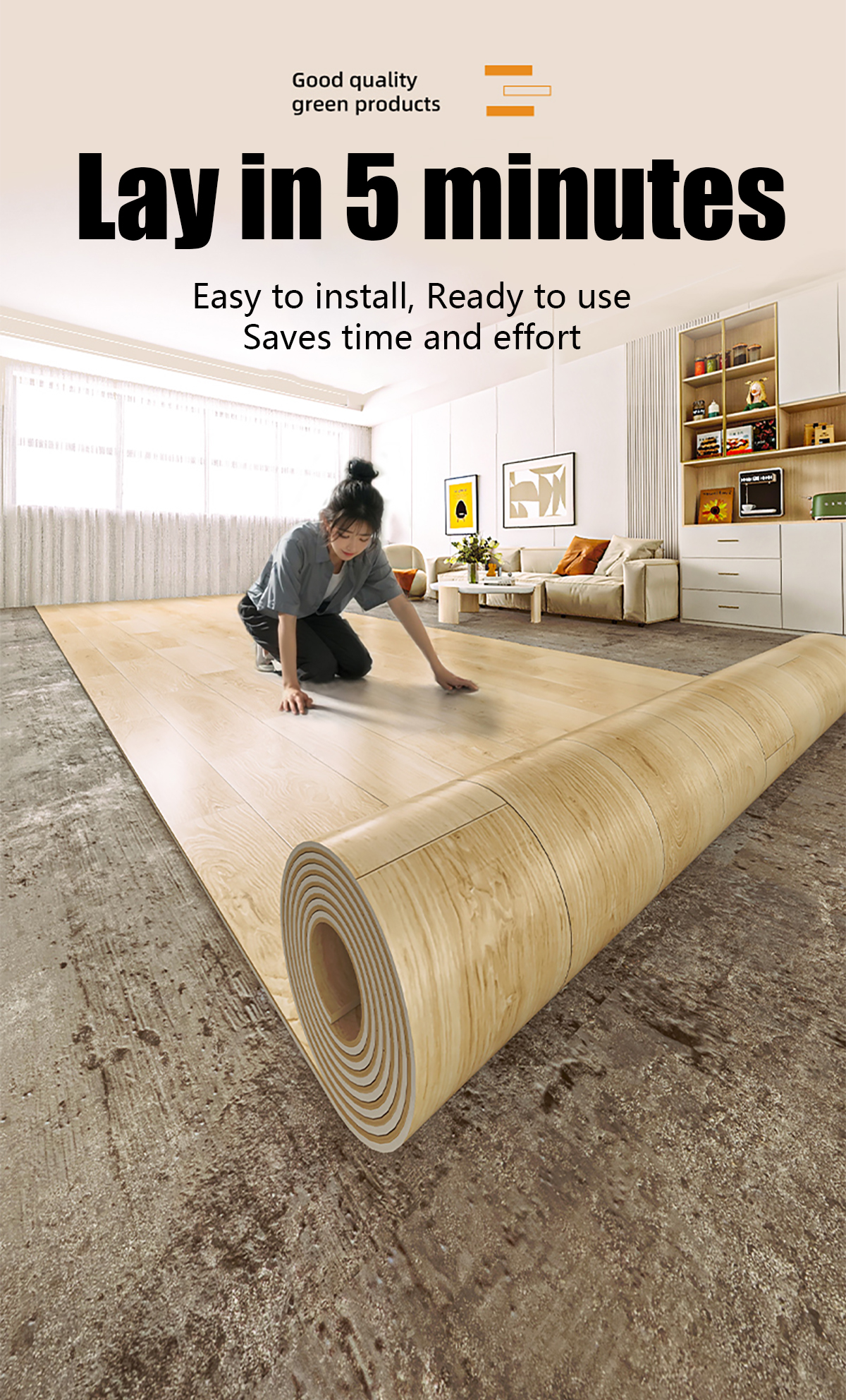 10/20m² Waterproof Linoleum flooring PVC Direct paving of cement floor ...