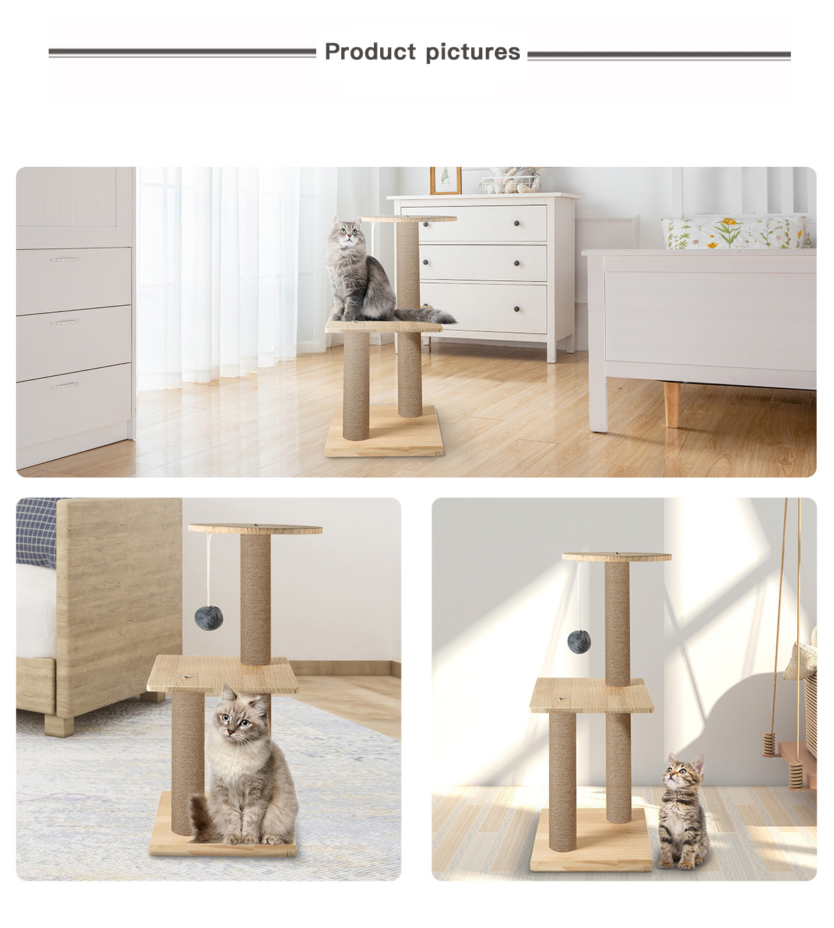 Osti Solid Wood Cat Tree Cat Tower with Scratching Post for Indoor Cats ...