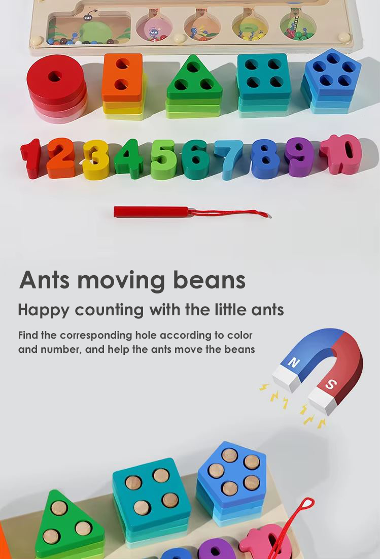 Kids 3in1 MAGNETIC COLUMN BOARD Color Number Shape Sorting Pairing ...