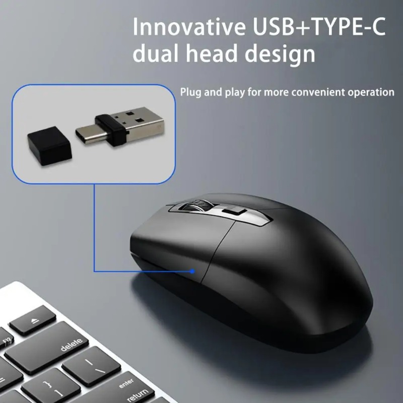 USB Wireless Optical Mouse Type-C Wired Dual-head Receiver Cordless 2 ...