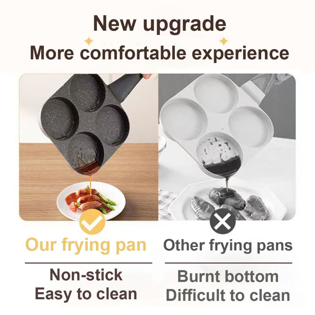 4 Hole Pan for Burger Egg Ham Pancake Maker Frying Pot Cook Non Stick ...