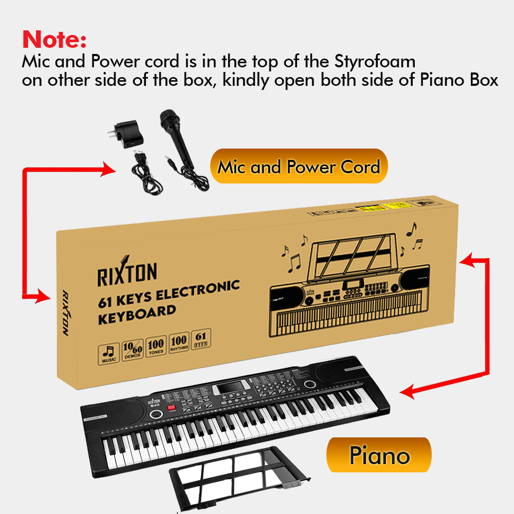 RIXTON 61-Keys Digital Electric Piano Keyboard Portable Electronic ...