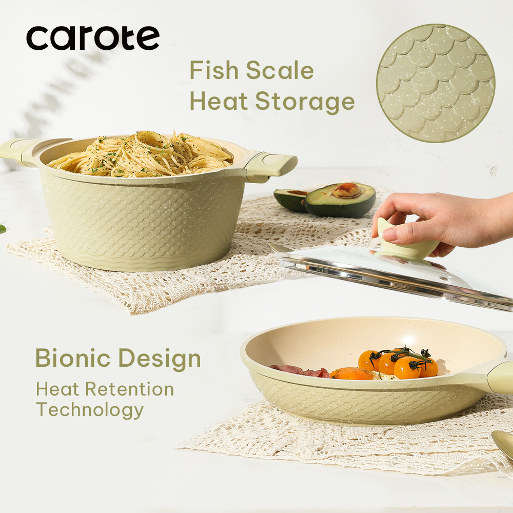CAROTE Nonstick Cookware Set 7Pcs Granite Frying Pans & Pots NO PFOA ...