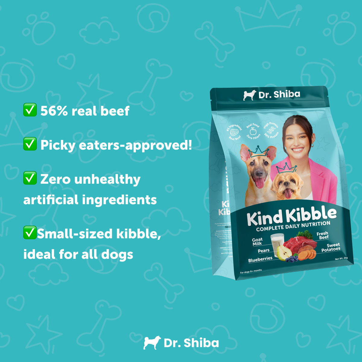 Dr. Shiba's Kind Kibble - High Protein Adult Dog Food- No Salt, Real Beef - Complete Daily ...