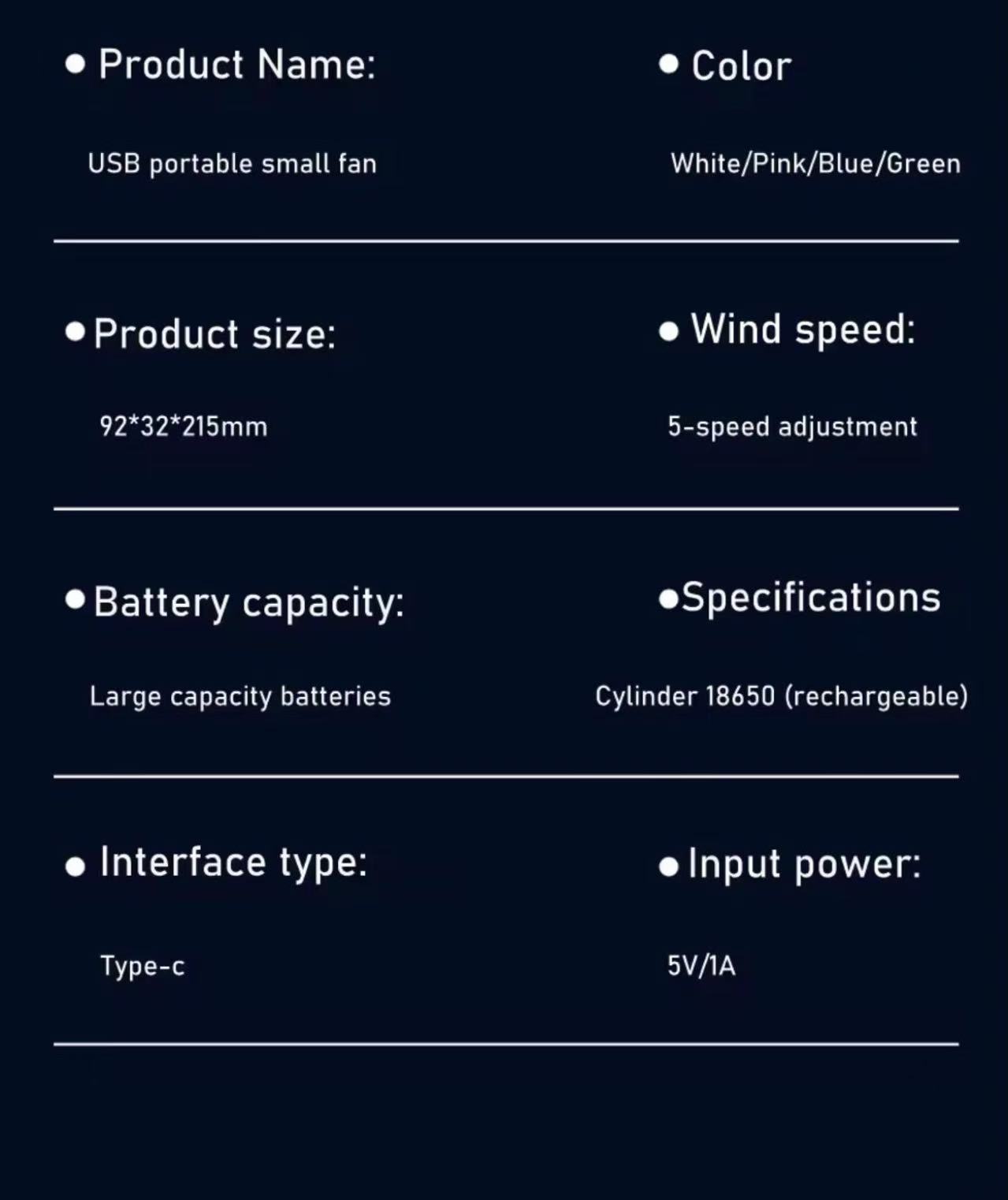 Desktop 5-speed fan USB Rechargeable Mini Fan Adjustable Cooling ...