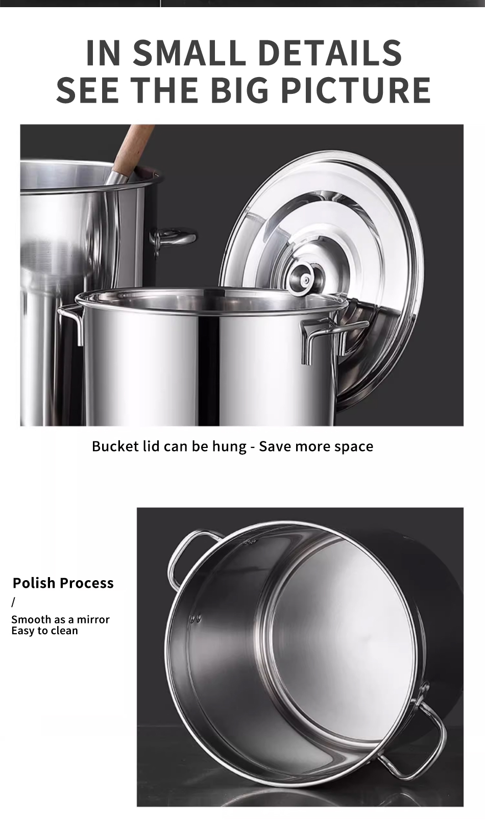 304 Stainless Steel Pot multipurpose Bucket with Lid Soup Pot Extra ...