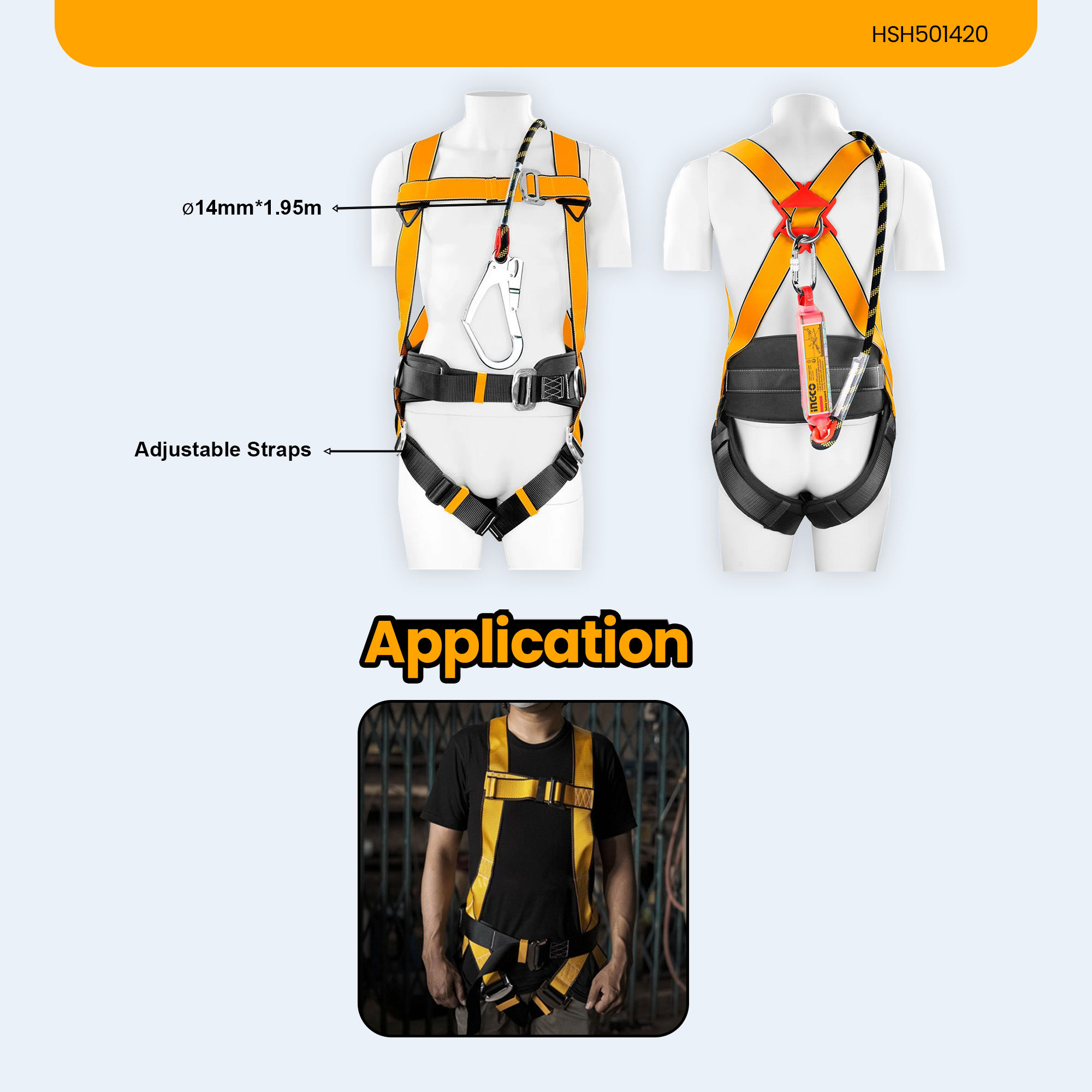 Ingco Full Body Safety Harness Fall Protection Belt Work Adjustable ...