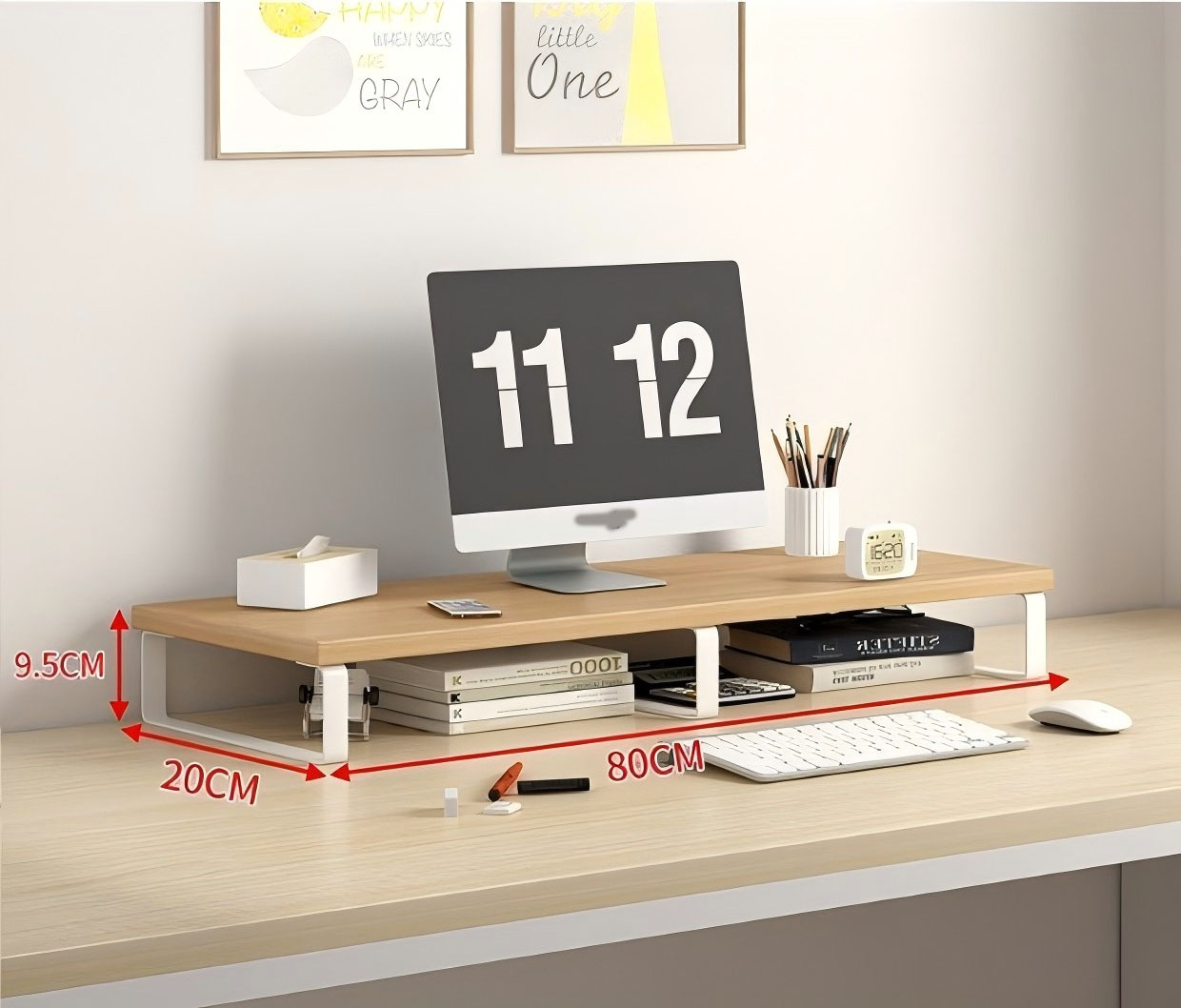 Wooden Monitor Stand Office Computer Monitor Riser Computer Monitor ...