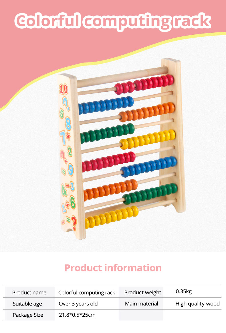 10-Row Wooden Beads Abacus Count Frame Teaching Aid Math Educational ...