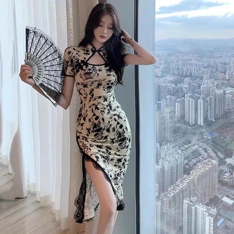 Newlan QZ112 Dress For Women Bodycon Retro Cheongsam Dress Korean ...