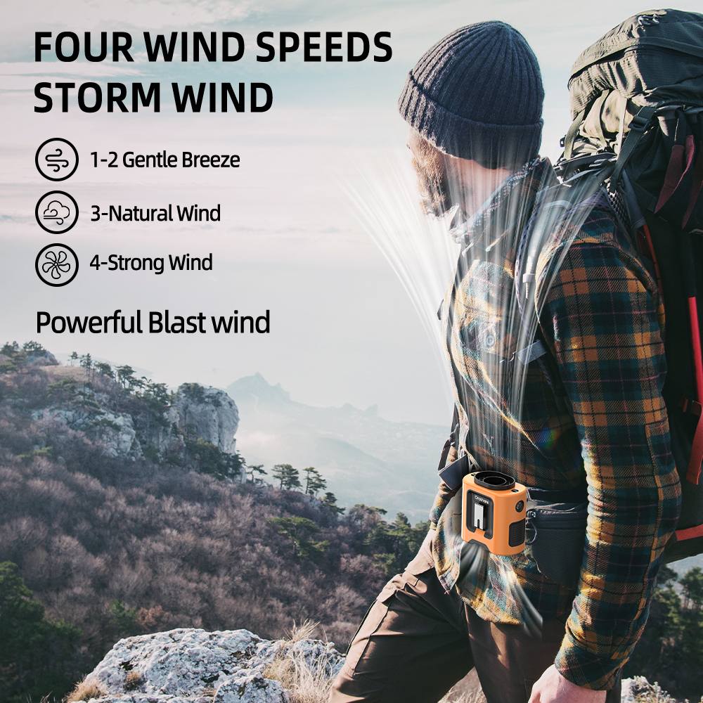 Orashare K200 Portable Waist Fan 14500mAh Rechargeable 5 Speed Strong Wind Fan With Powerbank ...